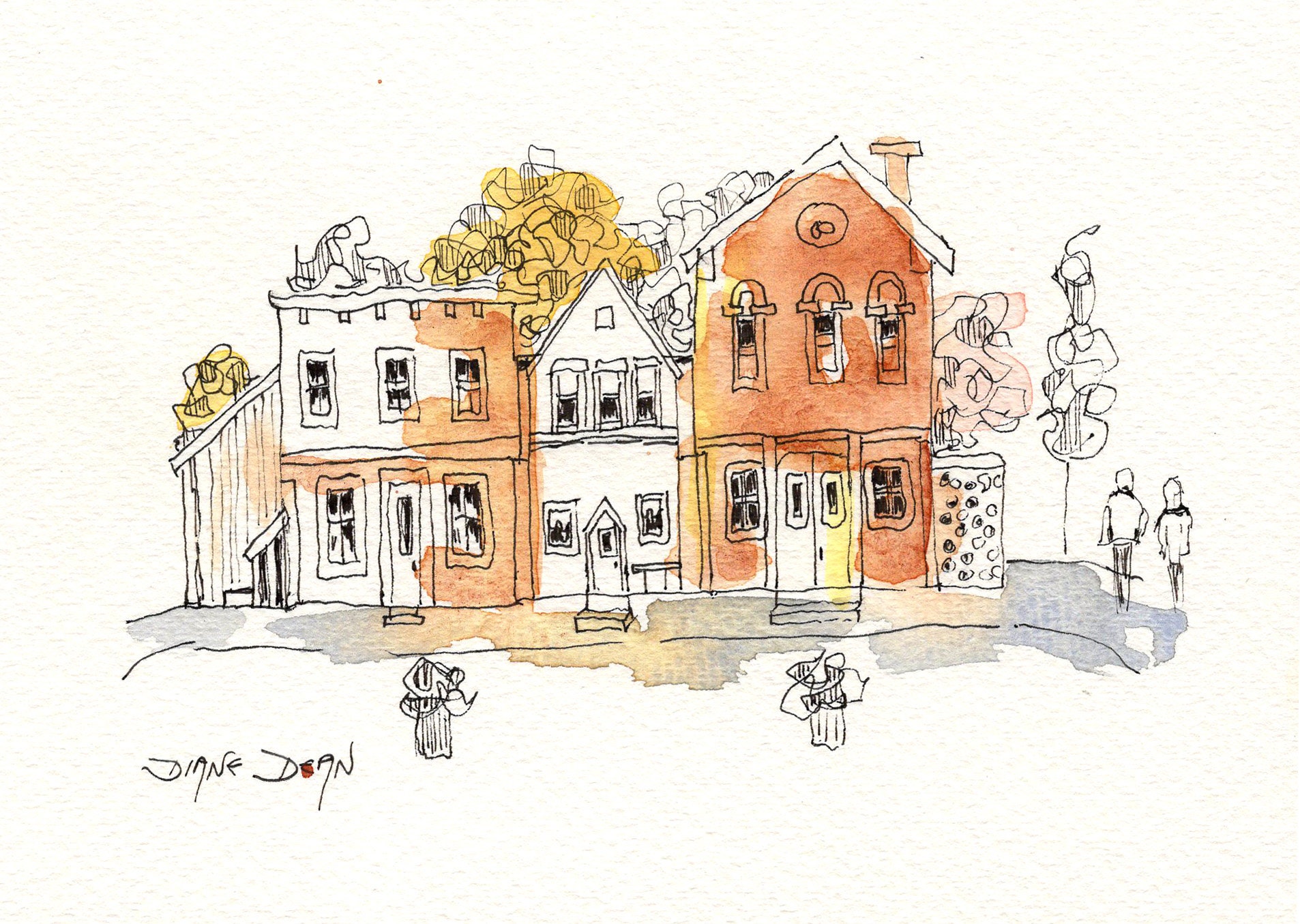 Urban Sketch Ink Print, Pen and Wash Cityscape, Ink Art, Watercolor ...