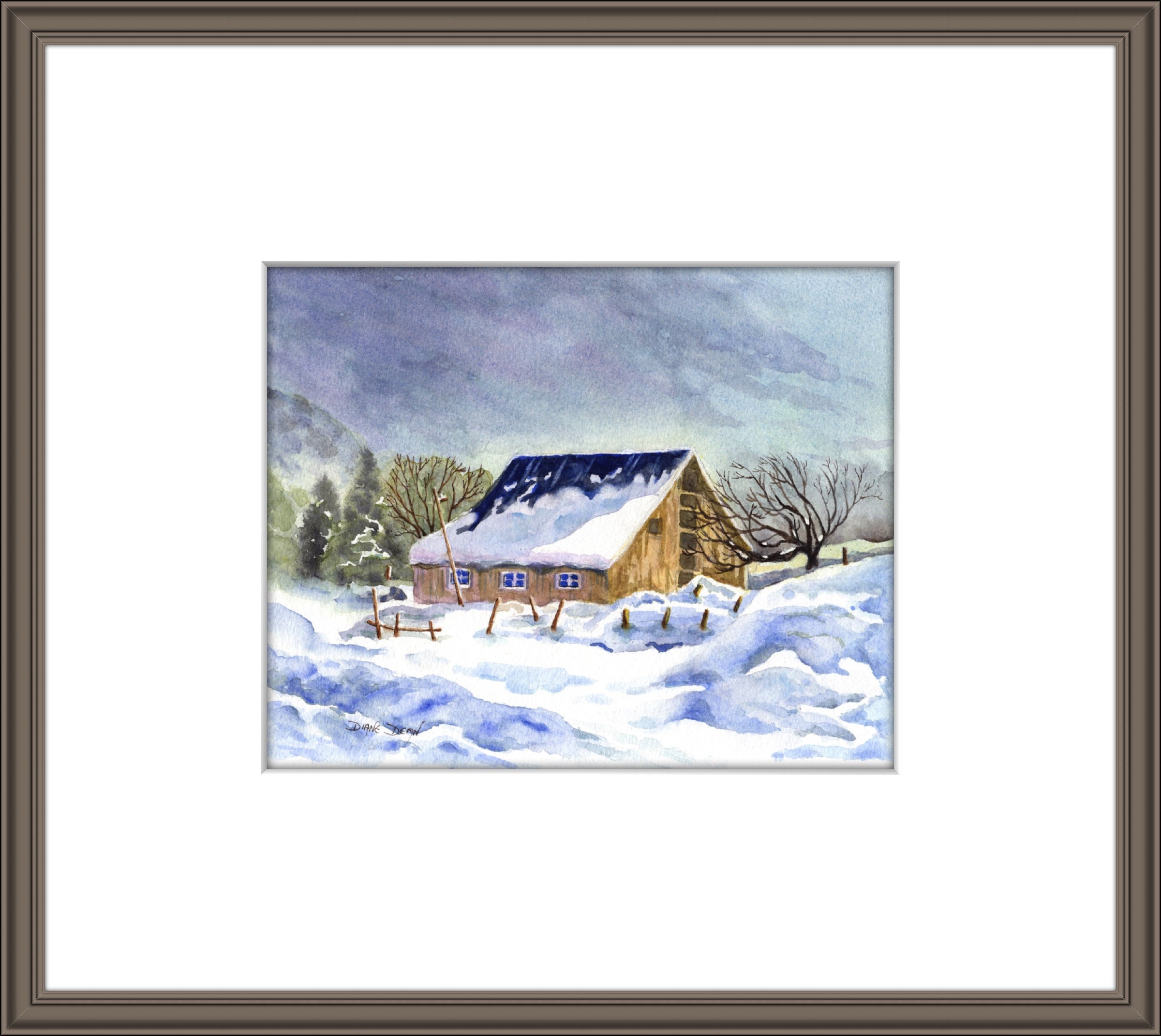 Watercolor Barn Snow Scene Print, Watercolor Snow Landscape, Old Barn ...