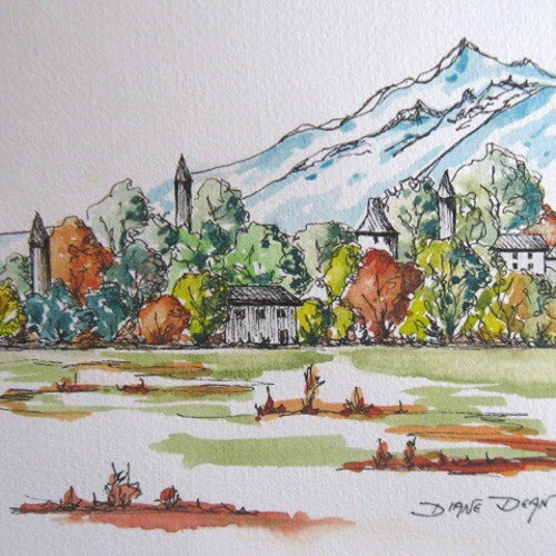 Watercolor and Ink Landscape Print Watercolor Barn - Etsy