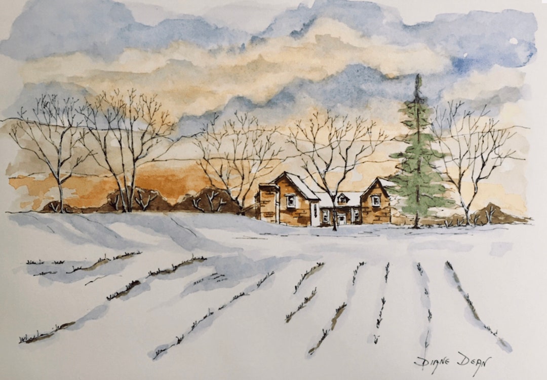 Watercolor Snow Scene Painting, Original Watercolor Painting ...