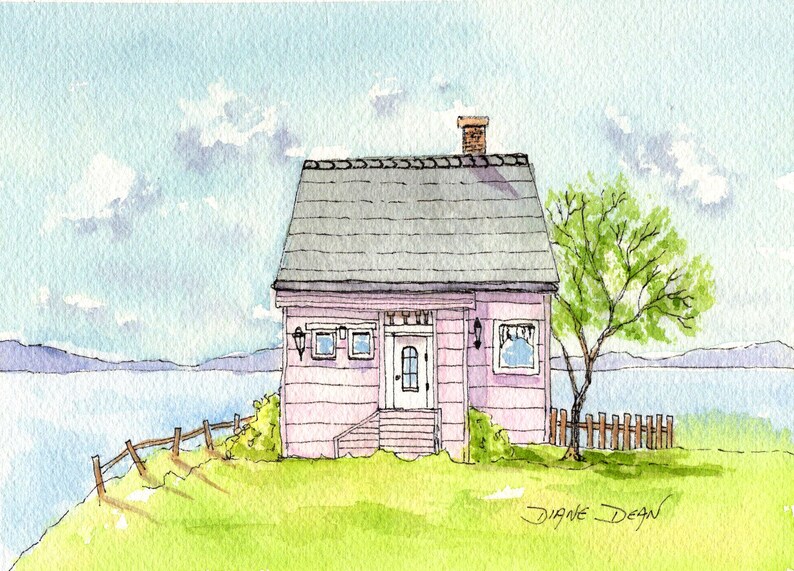 Pink House Art Print Tiny House in Pink Cottage Art Print - Etsy
