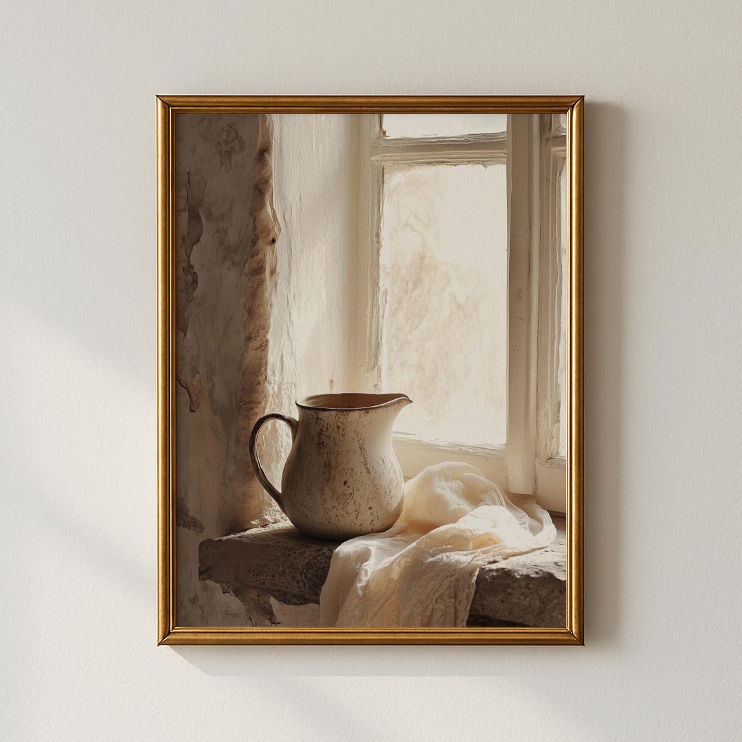 Rustic Ceramic Pitcher Still Life Print – Cottagecore Farmhouse Decor ...
