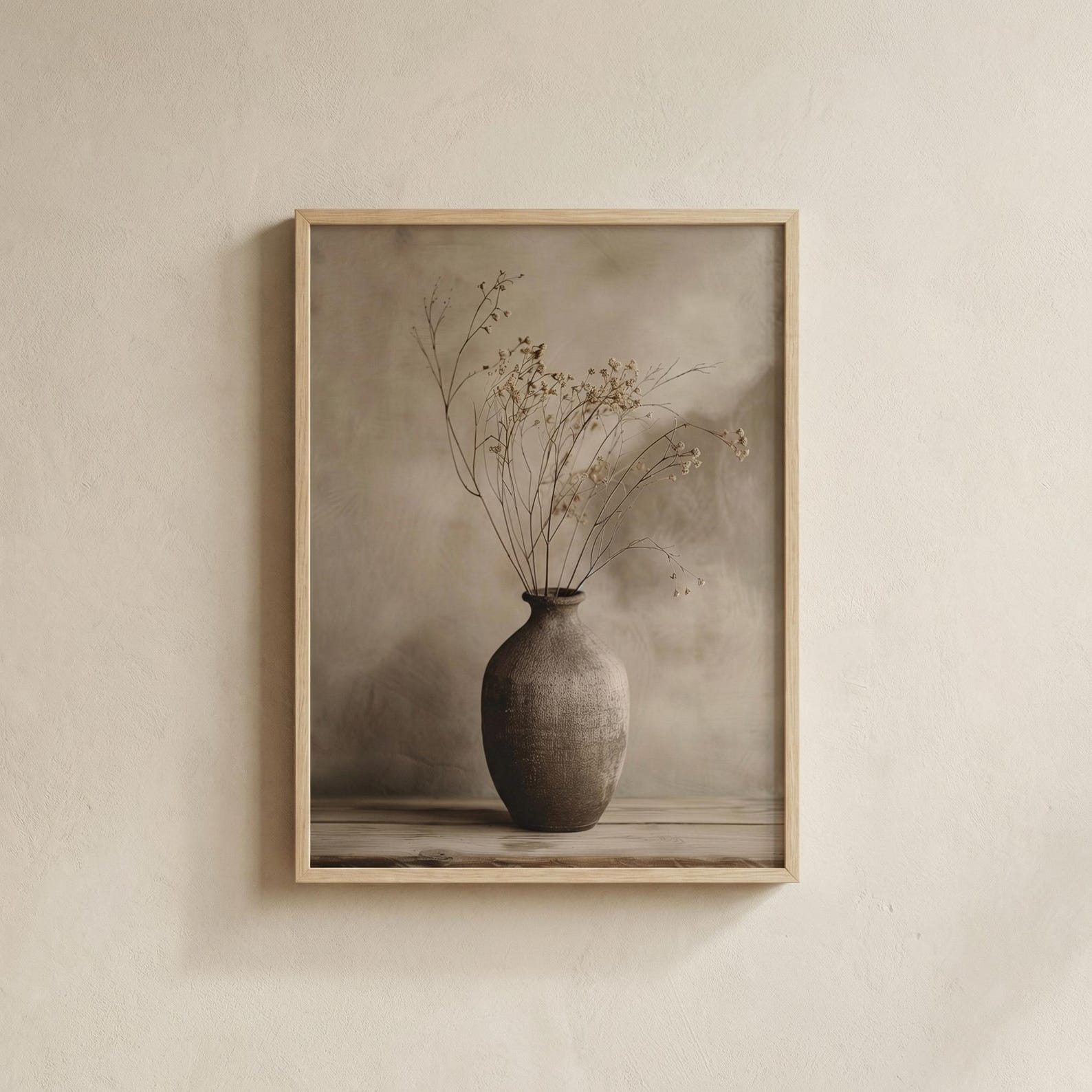 Dried Wildflower Vase Art Print - Neutral Farmhouse Still Life (digital ...