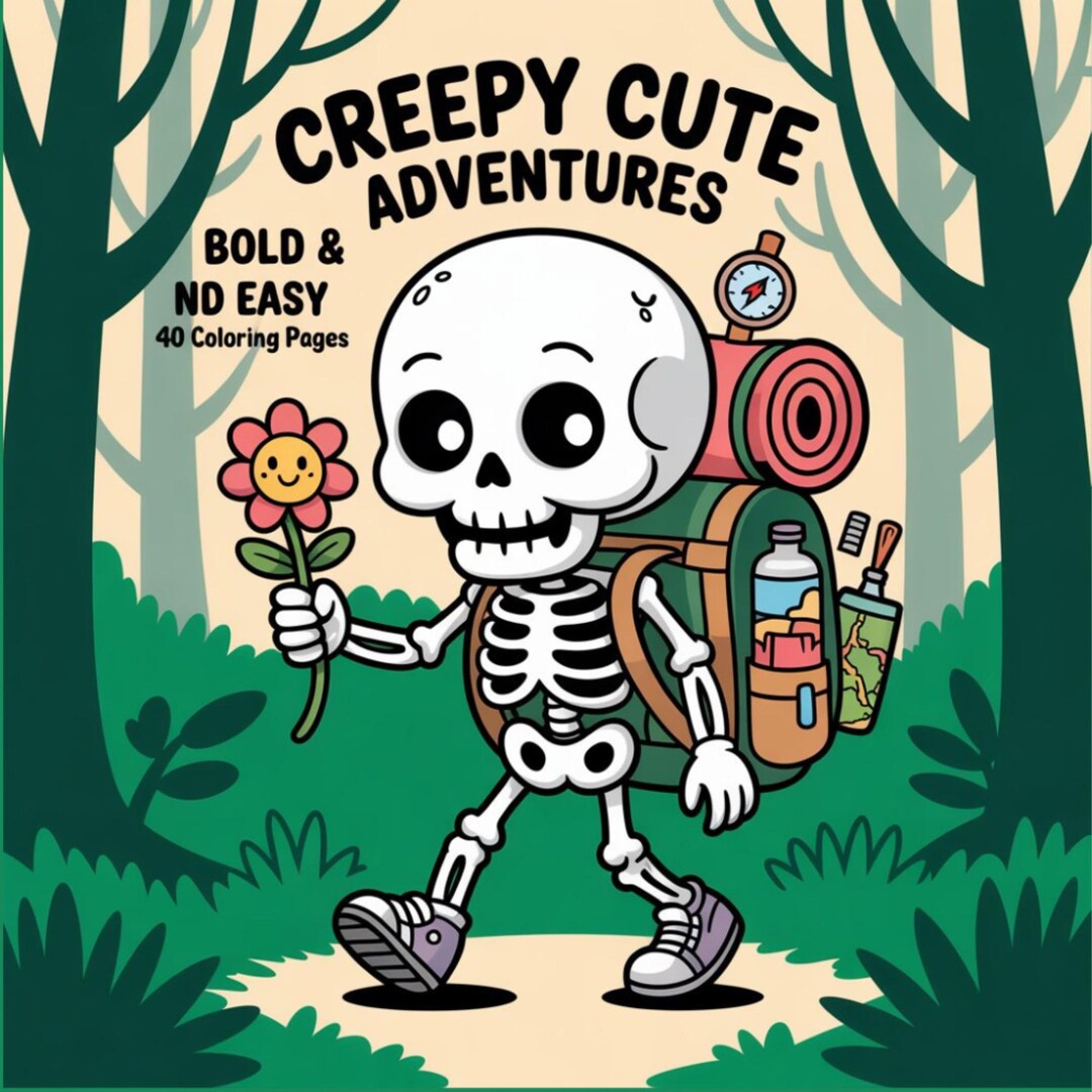 Creepy Adventure Coloring Book | Bold Easy Spooky Pages (2 PDF Files ...
