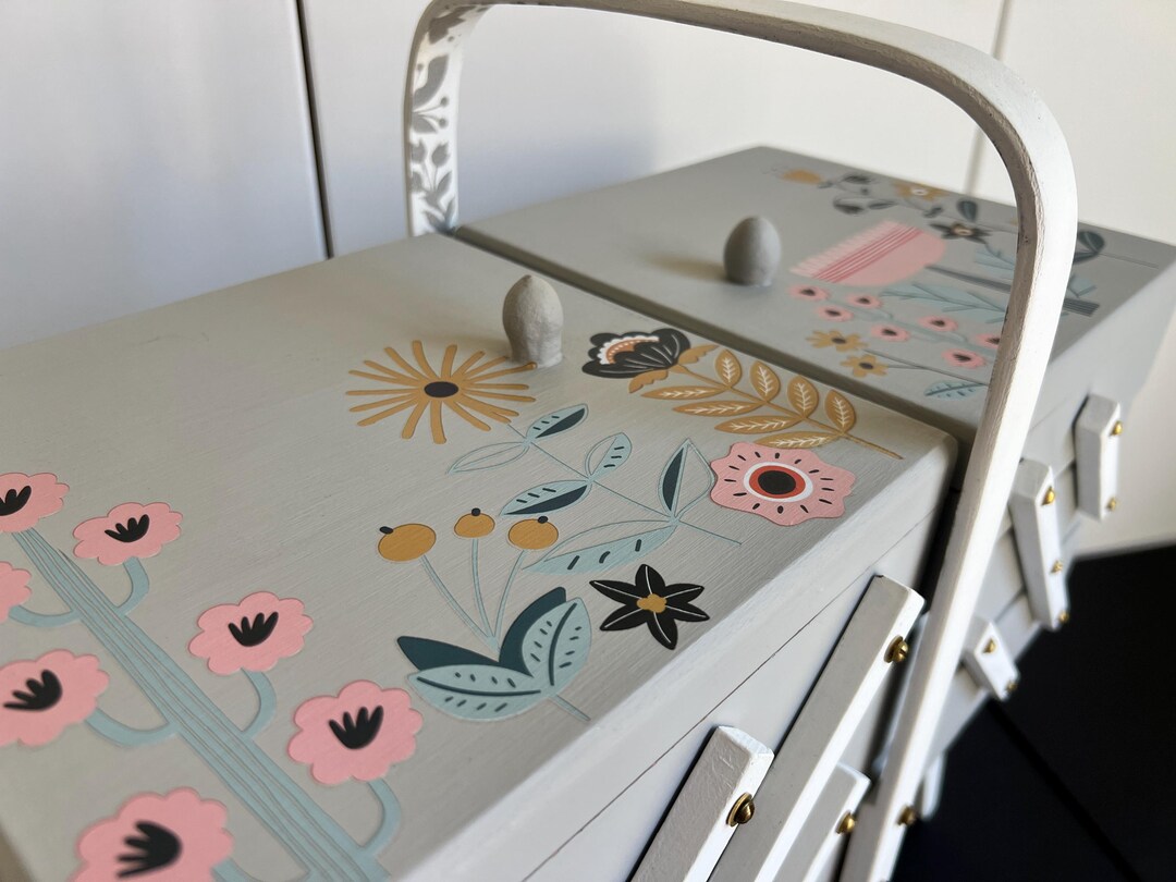 Magnificent Vintage Hand Painted Sewing Box OOAK Artist Handmade Filled ...