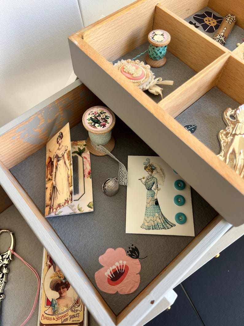 Magnificent Vintage Hand Painted Sewing Box OOAK Artist Handmade Filled ...