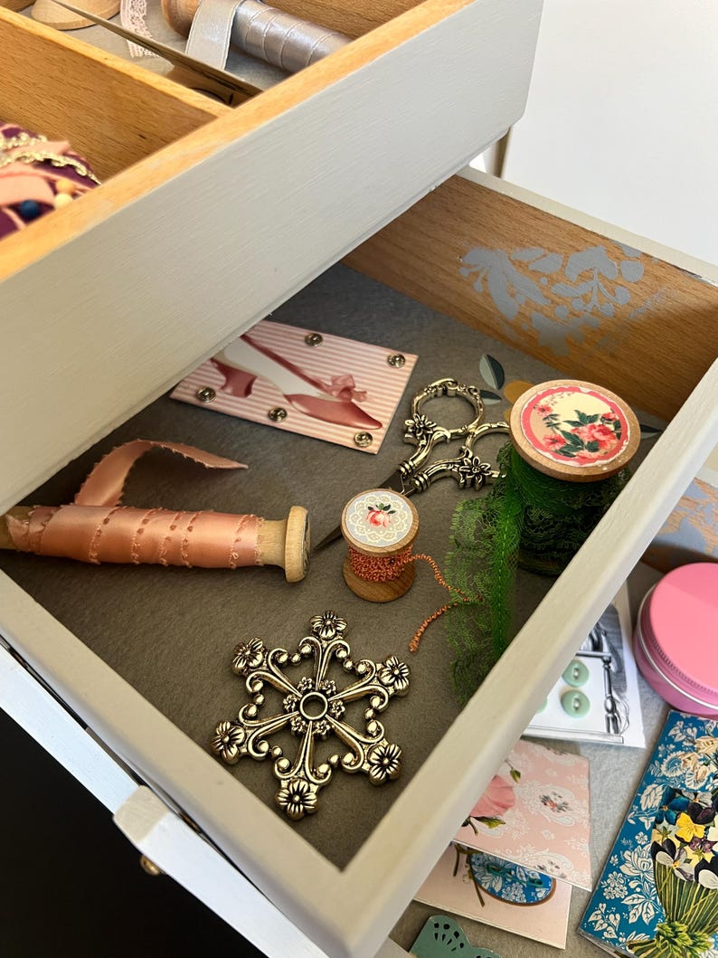 Magnificent Vintage Hand Painted Sewing Box OOAK Artist Handmade Filled ...
