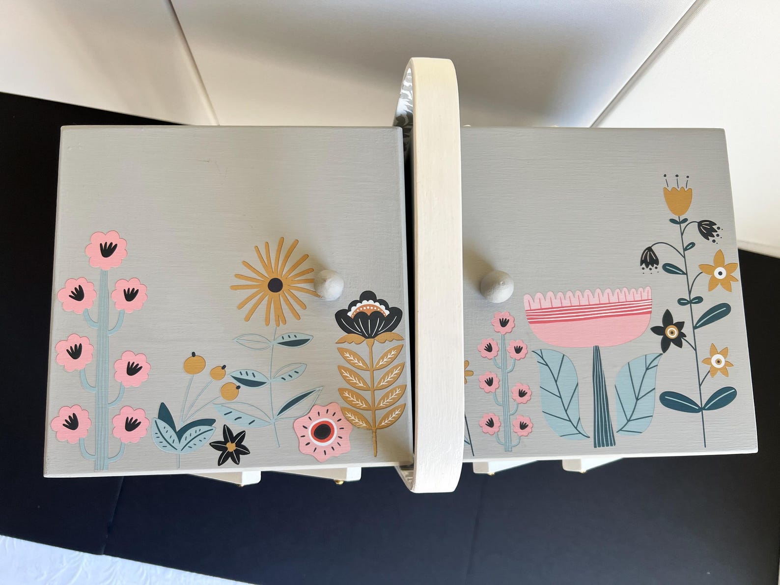 Magnificent Vintage Hand Painted Sewing Box OOAK Artist Handmade Filled ...