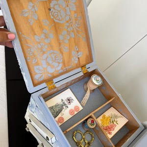 Exquisite Vintage Hand Painted Sewing Box OOAK Artist Handmade Filled ...
