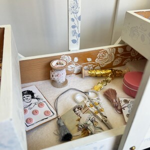 Exquisite Vintage Hand Painted Sewing Box OOAK Artist Handmade Filled ...