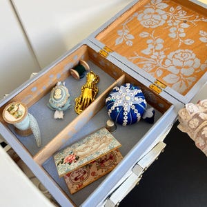 Exquisite Vintage Hand Painted Sewing Box OOAK Artist Handmade Filled ...