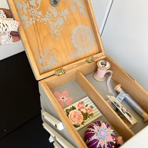 Magnificent Vintage Hand Painted Sewing Box OOAK Artist Handmade Filled ...