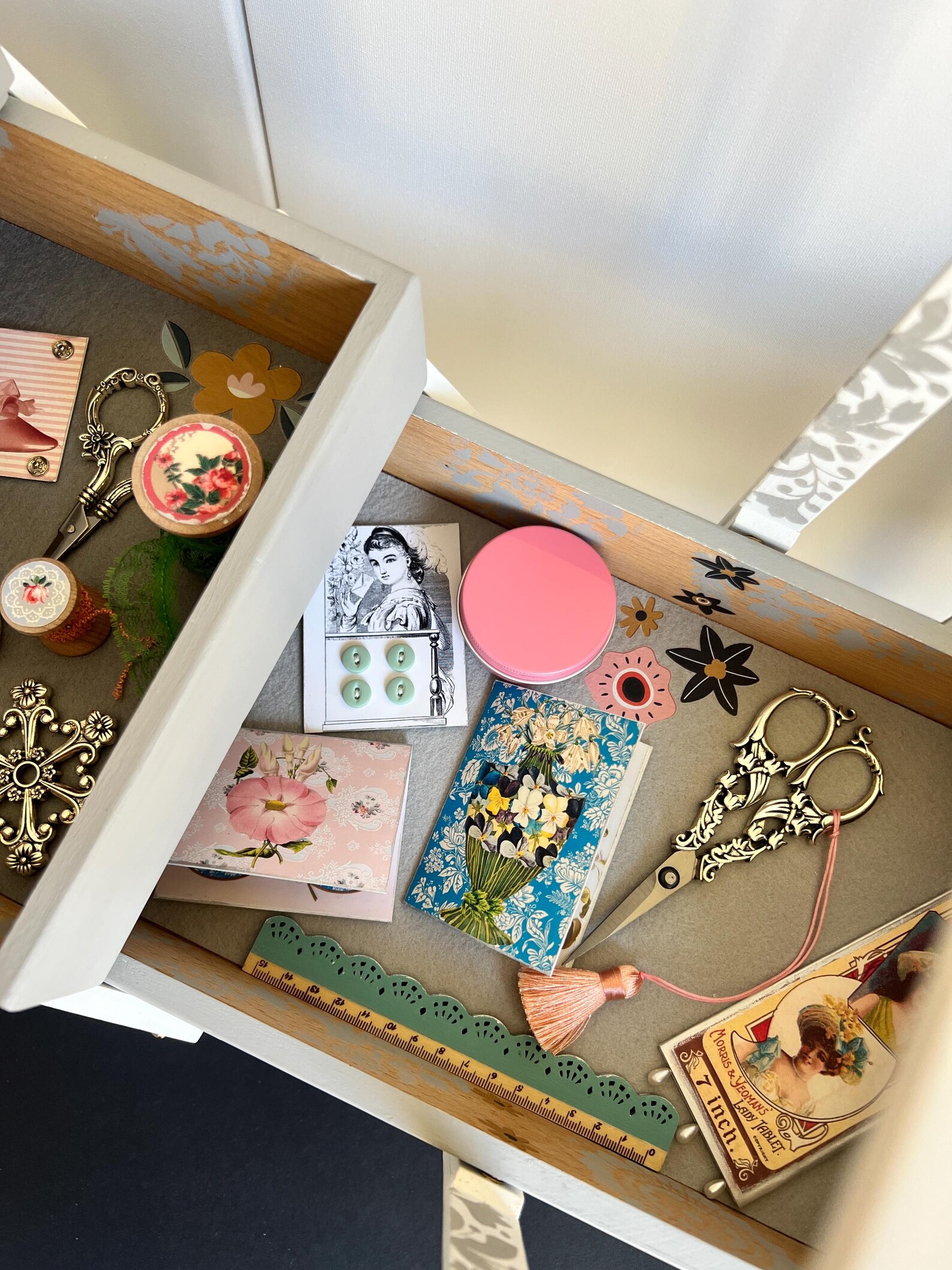 Magnificent Vintage Hand Painted Sewing Box OOAK Artist Handmade Filled ...