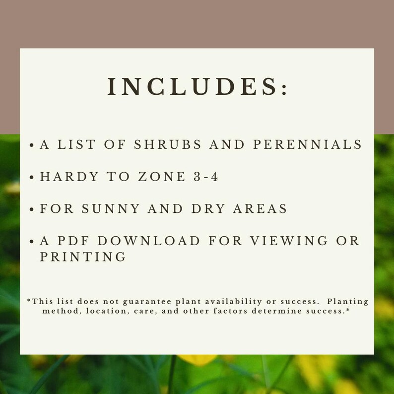 Printable Plant List for Sunny, Dry Areas in Zones 3&4 (PDF Download ...