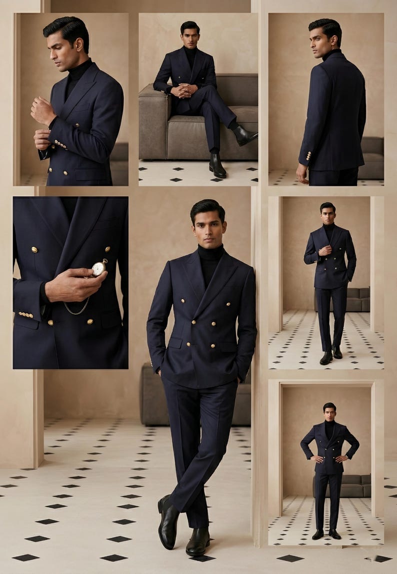 Men's Navy Double Breasted Suit | Gold Buttons, Tailored Blazer & Pants ...