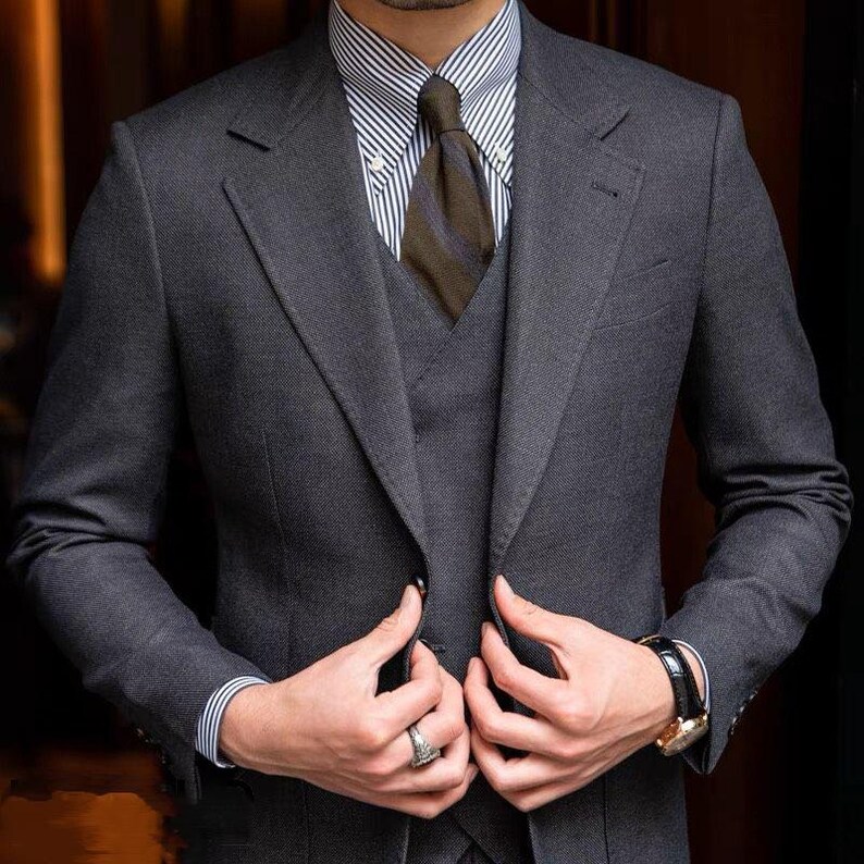 Men's Grey 3-piece Suit | Classic Formal Business Wedding Groom Attire ...