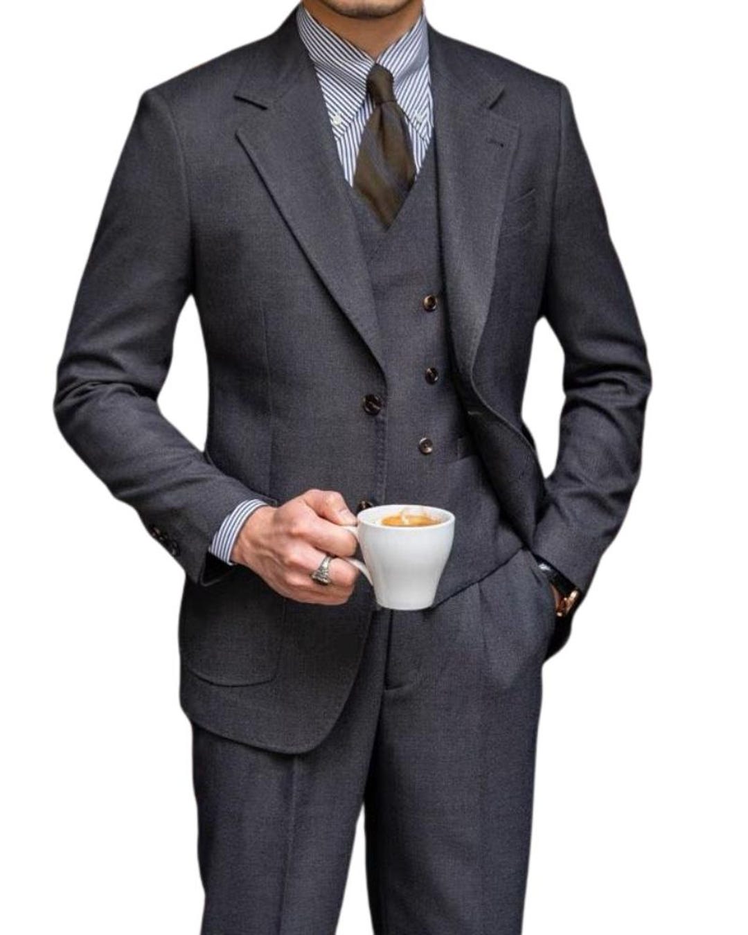 Men's Grey 3-piece Suit | Classic Formal Business Wedding Groom Attire ...