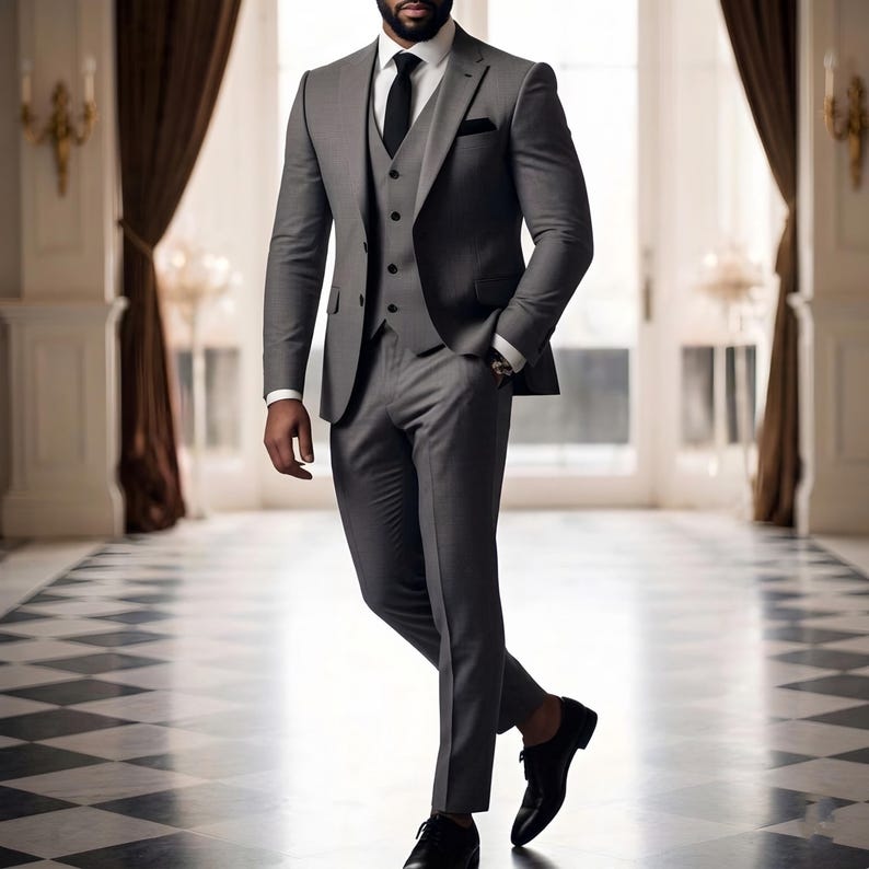 Men's Grey 3 Piece Slim Fit Suit | Wedding, Business, Formal Tailored ...