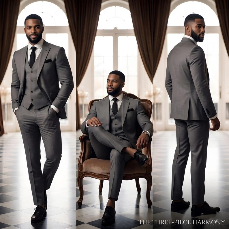 Men's Grey 3 Piece Slim Fit Suit | Wedding, Business, Formal Tailored ...