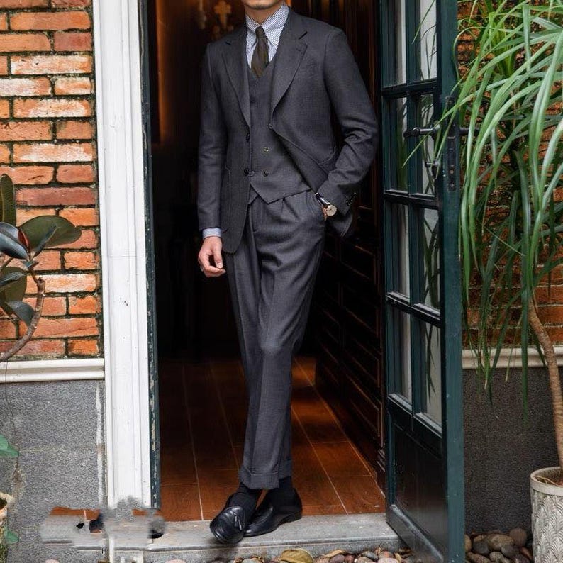 Men's Grey 3-piece Suit | Classic Formal Business Wedding Groom Attire ...