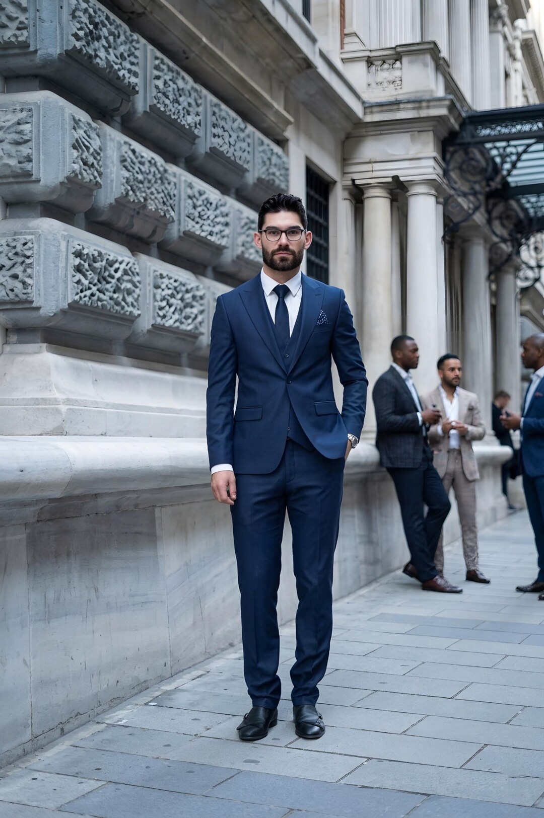 Men's Navy Blue 3-piece Slim Fit Suit | Classic Business Wedding Attire ...