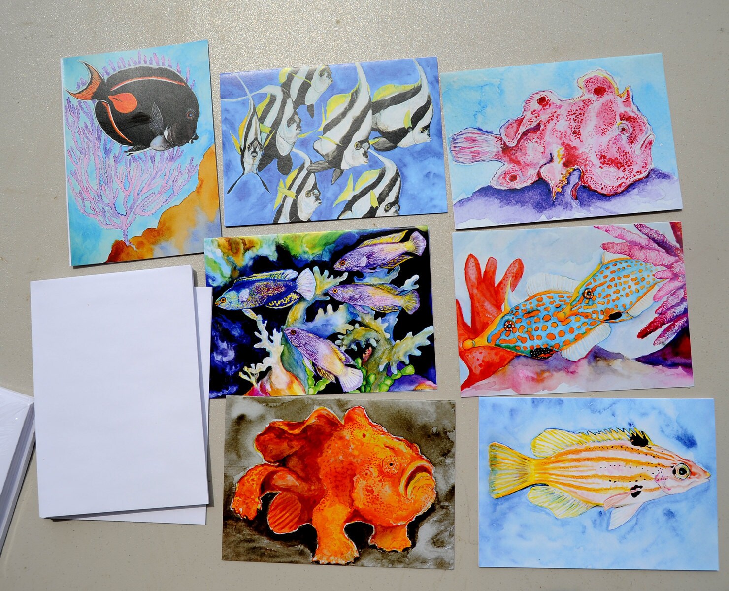 Reef Fish Watercolors Note Cards Series 2-,set of 8 Cards and 9 ...