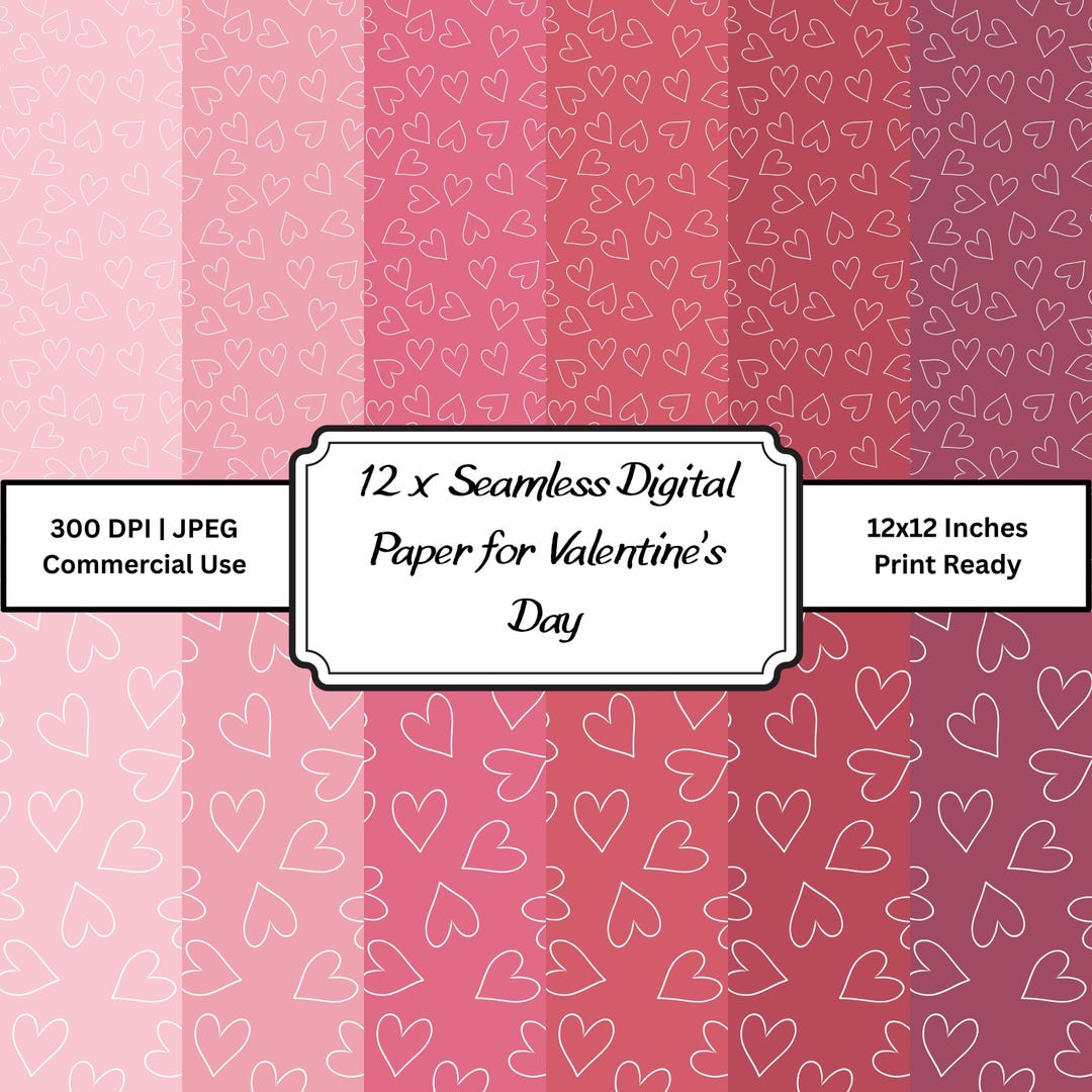 12 Seamless Digital Paper | Valentine's Day Hearts Patterns - Etsy