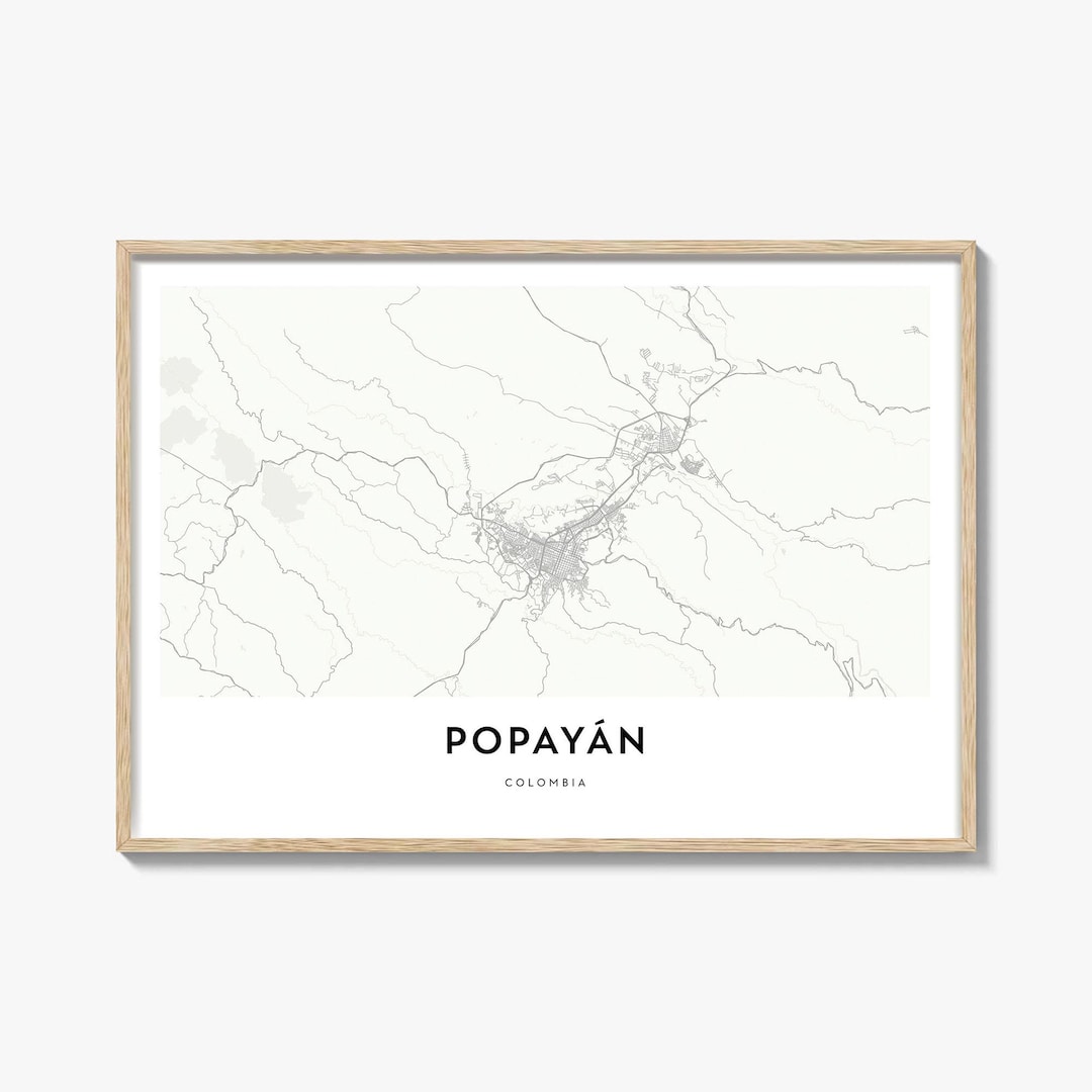 Popayan Map Landscape Print, Colombia City Poster, Custom Street Art ...