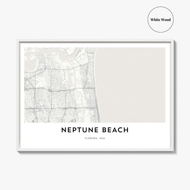 Neptune Beach Map Landscape Print, Florida Poster, Jacksonville Wall ...