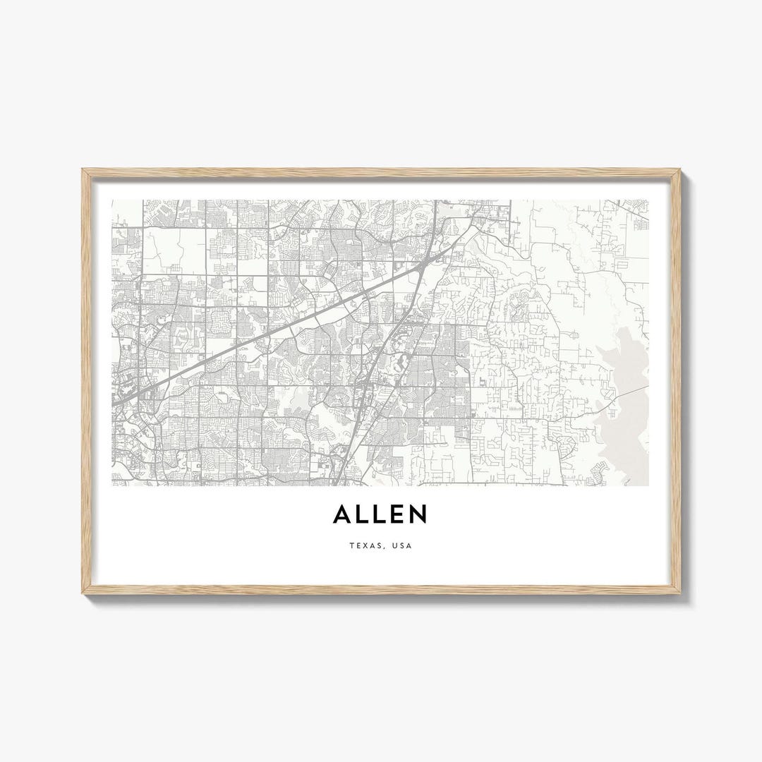 Allen Map Landscape Print, Texas Poster, USA Wall Art, Lone Star State ...