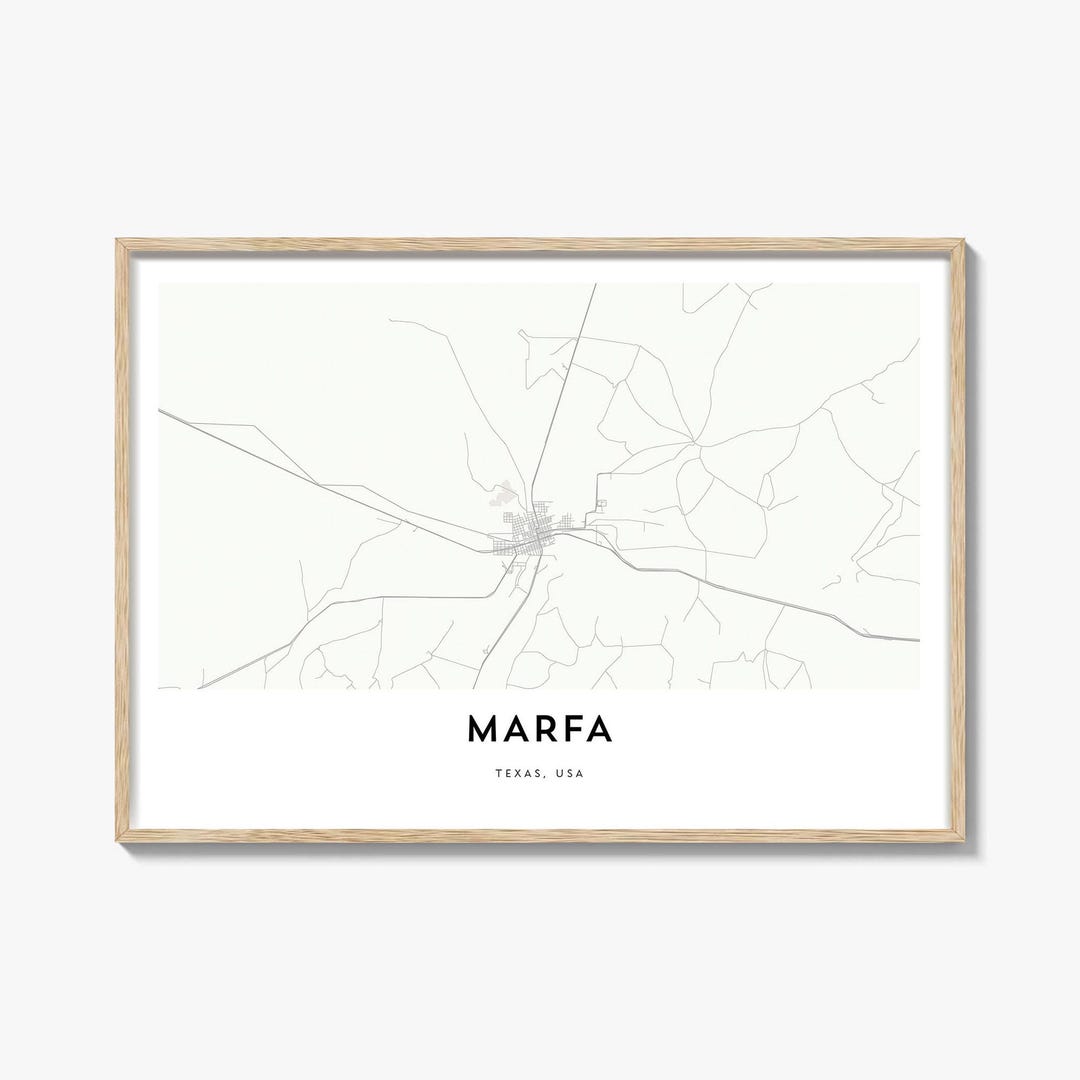 Marfa Map Landscape Print, Texas Poster, USA Wall Art, Art Deco Custom ...