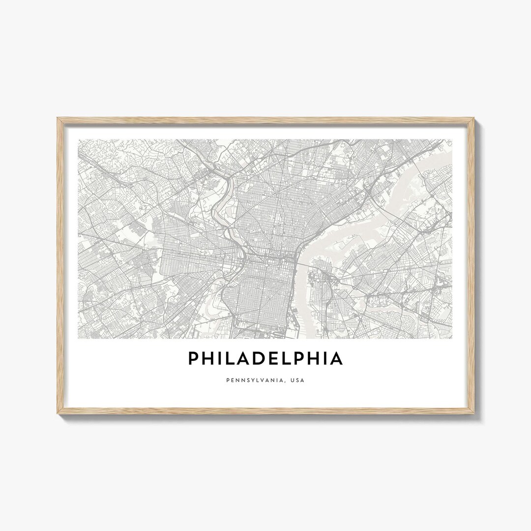 Philadelphia Map Landscape Print, City of Brotherly Love Poster ...