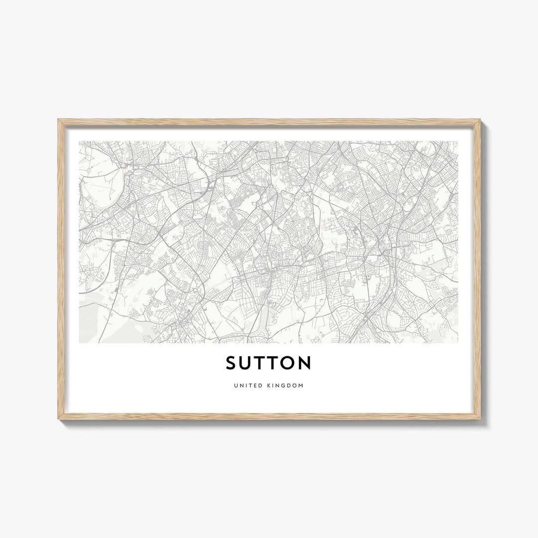 Sutton Map Landscape Print, United Kingdom Poster, England Wall Art ...