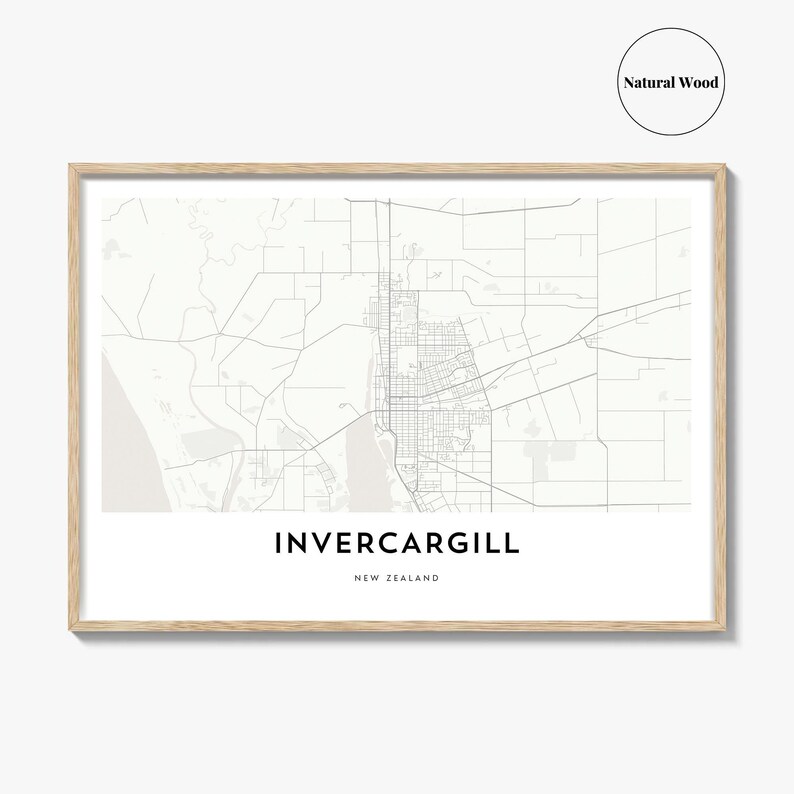 Invercargill Map Landscape Print, New Zealand Poster, Southland Wall ...