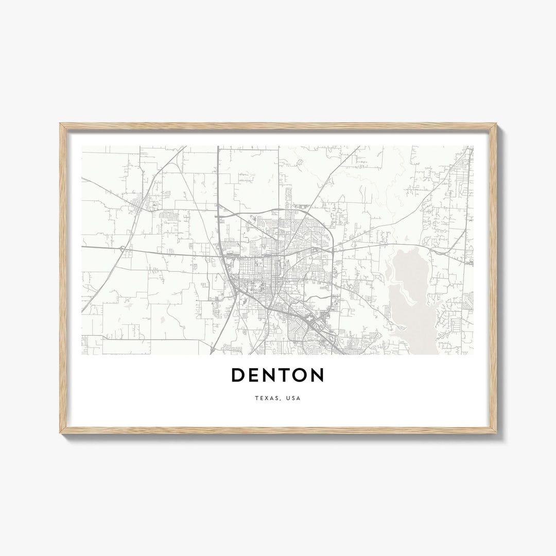 Denton Map Landscape Print, Texas Poster, USA Wall Art, Lone Star State ...