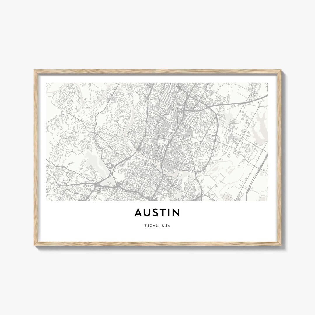 Austin Map Landscape Print, Texas Wall Art, ATX Street Poster, Custom ...