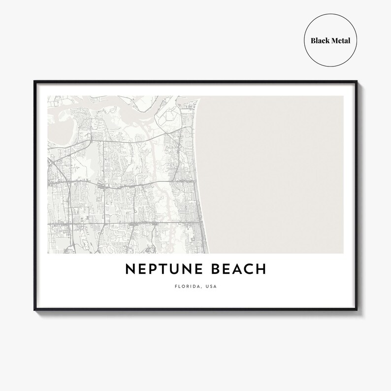 Neptune Beach Map Landscape Print, Florida Poster, Jacksonville Wall ...