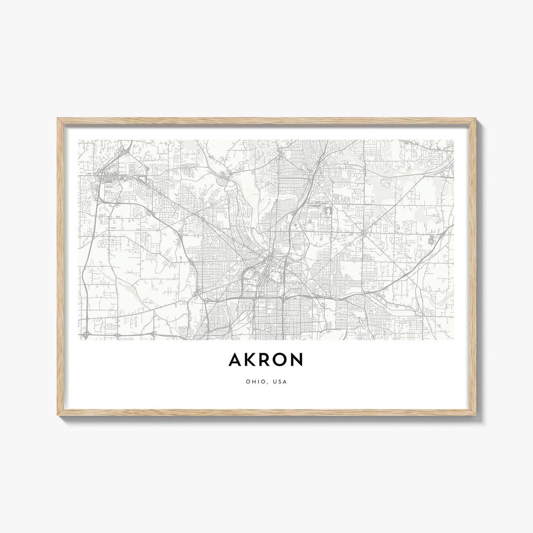 Akron Map Landscape Print, Ohio Poster, Summit County Wall Art, Custom ...