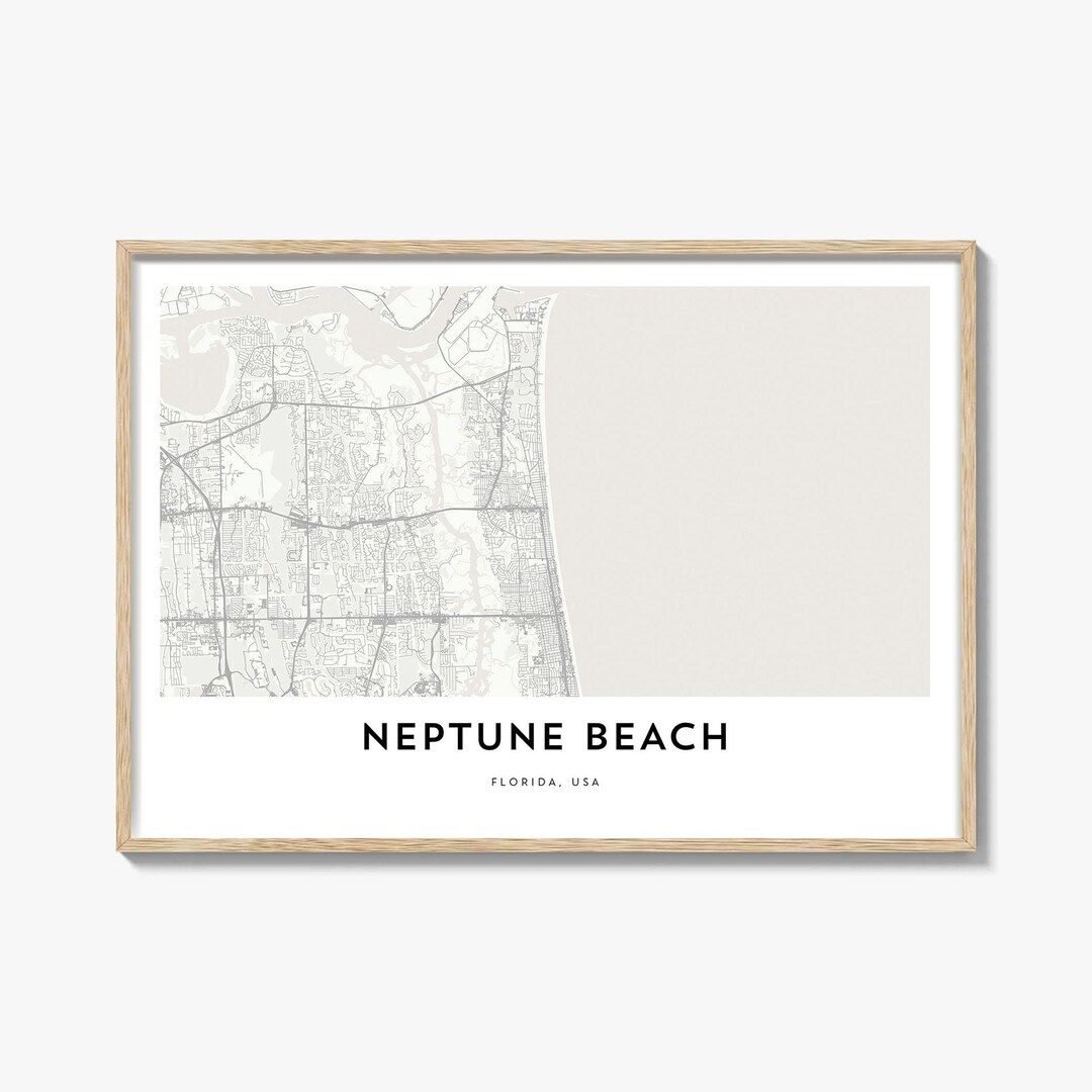 Neptune Beach Map Landscape Print, Florida Poster, Jacksonville Wall ...