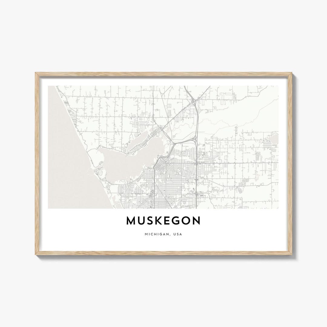 Muskegon Map Landscape Print, Michigan Poster, Great Lakes Art, USA ...