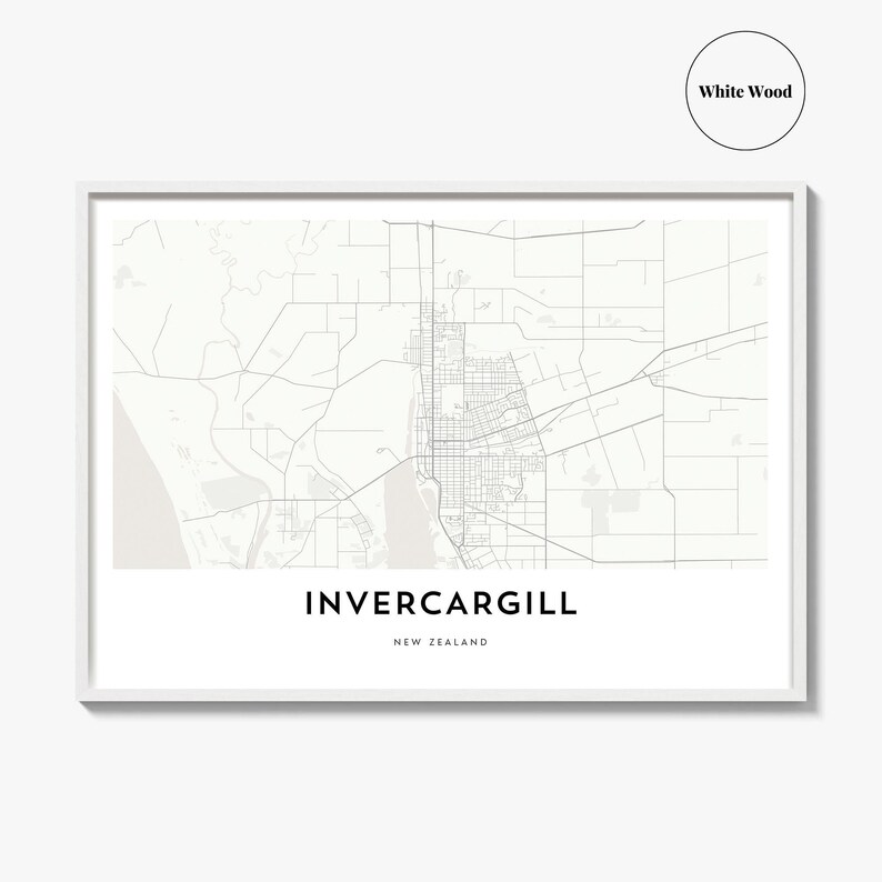 Invercargill Map Landscape Print, New Zealand Poster, Southland Wall ...