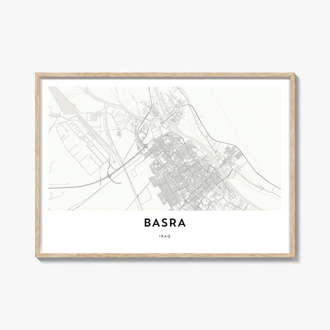Basra Map Landscape Print, Iraq City Poster, Middle East Wall Art, Al ...