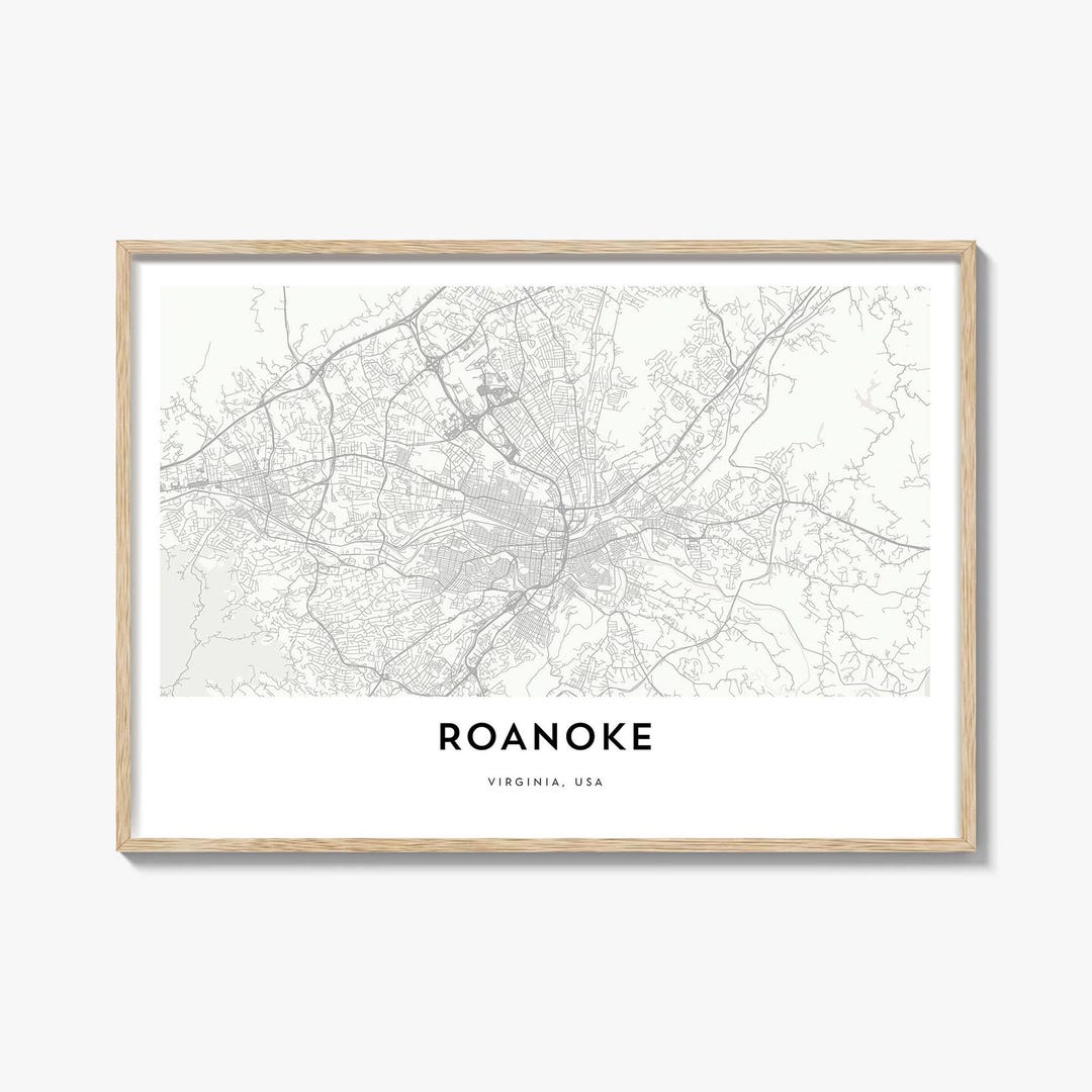 Roanoke Map Landscape Print, Virginia Wall Art, Blue Ridge Poster ...