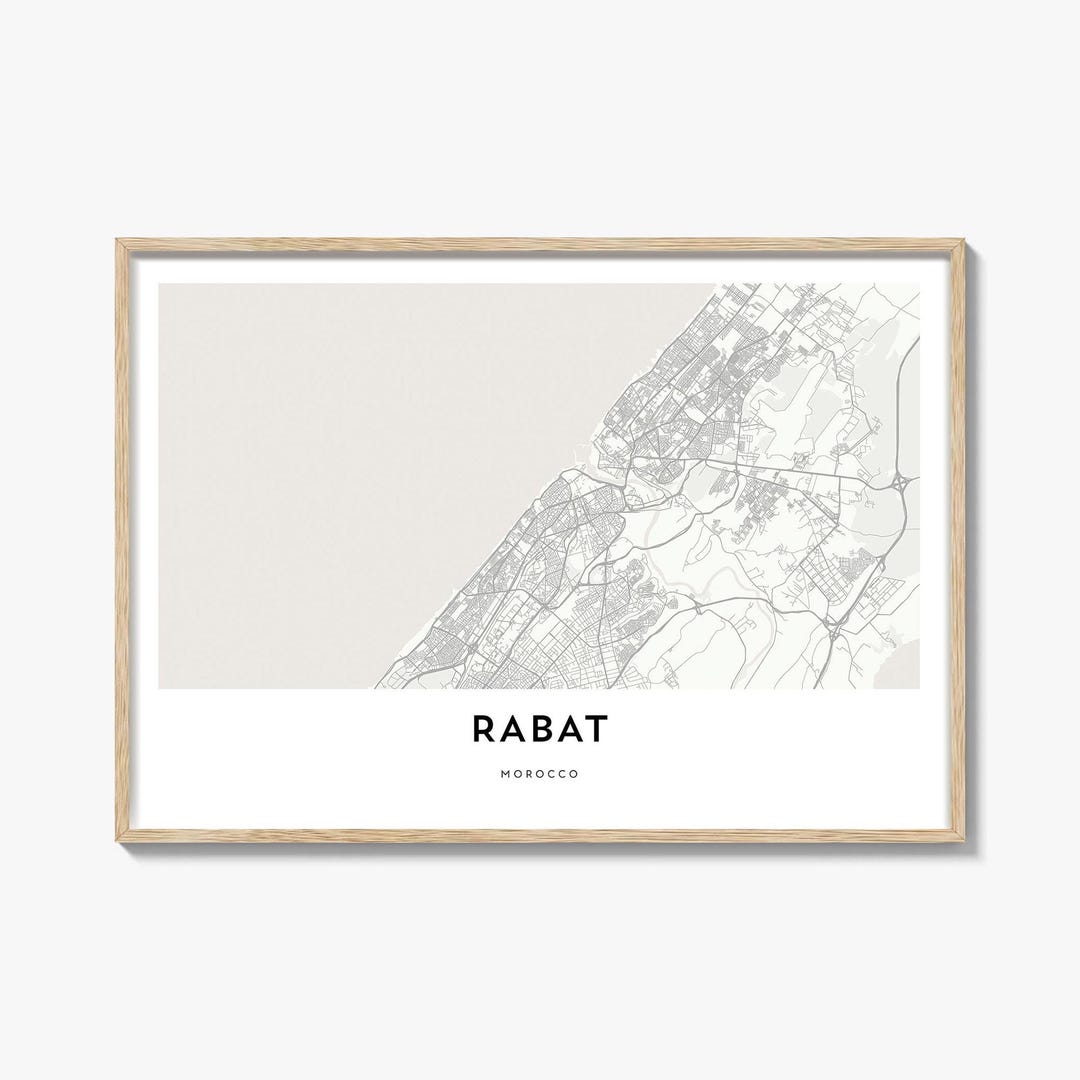 Rabat Map Landscape Print, Morocco Poster, Moroccan Wall Art, Custom ...