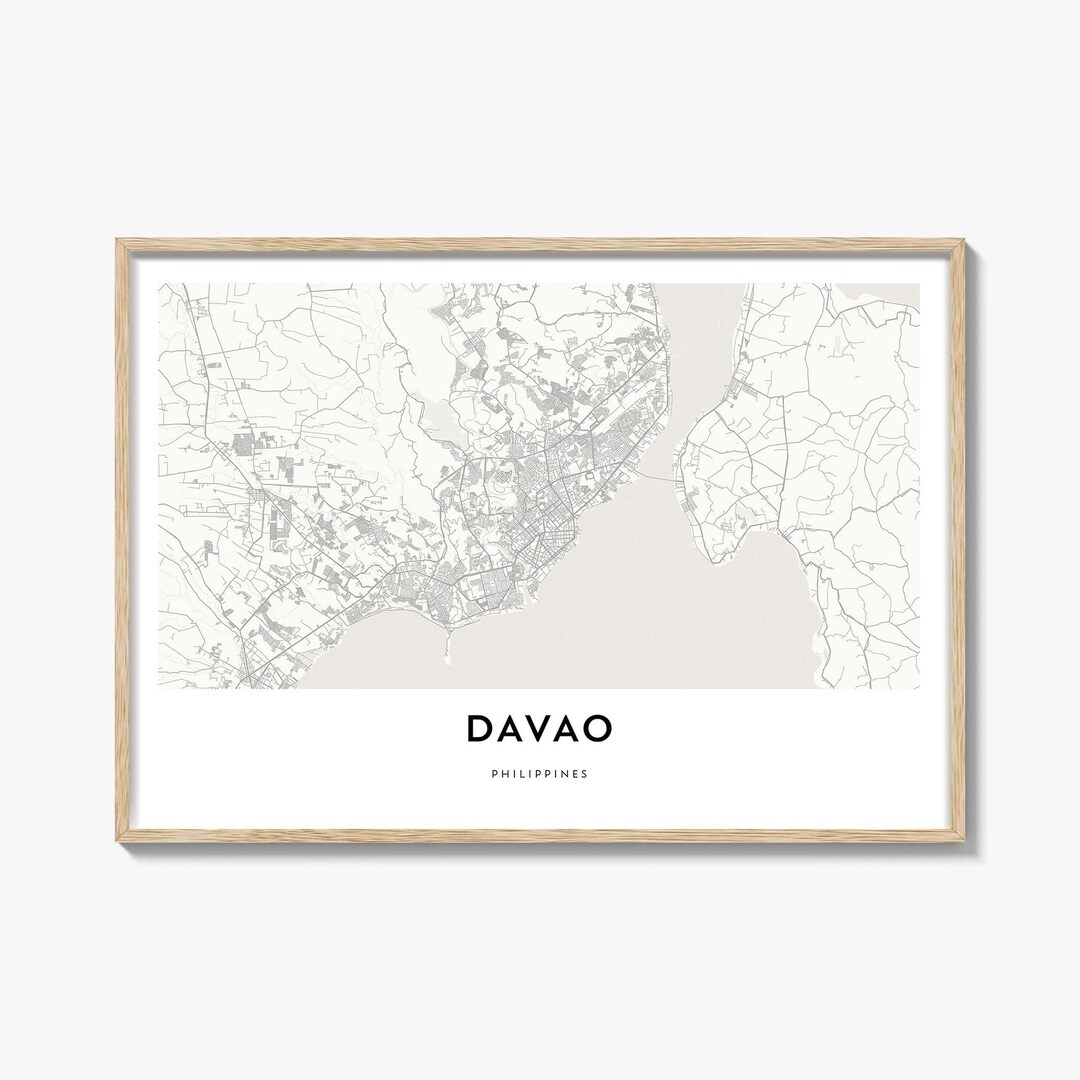 Davao Map Landscape Print, Philippines City Poster, Mindanao Wall Art ...