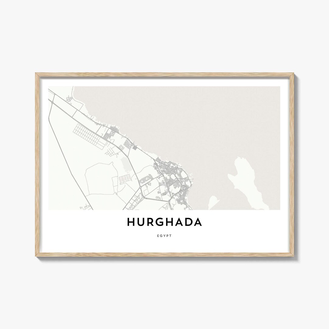 Hurghada Map Landscape Print, Egypt City Poster, Red Sea Wall Art ...