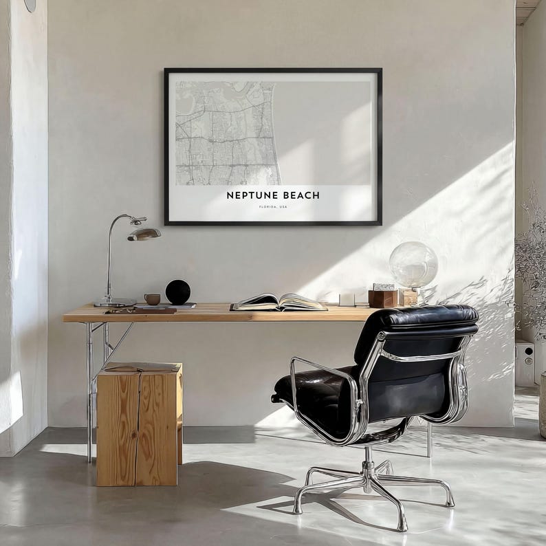 Neptune Beach Map Landscape Print, Florida Poster, Jacksonville Wall ...