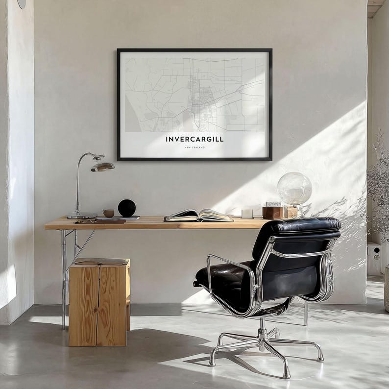 Invercargill Map Landscape Print, New Zealand Poster, Southland Wall ...