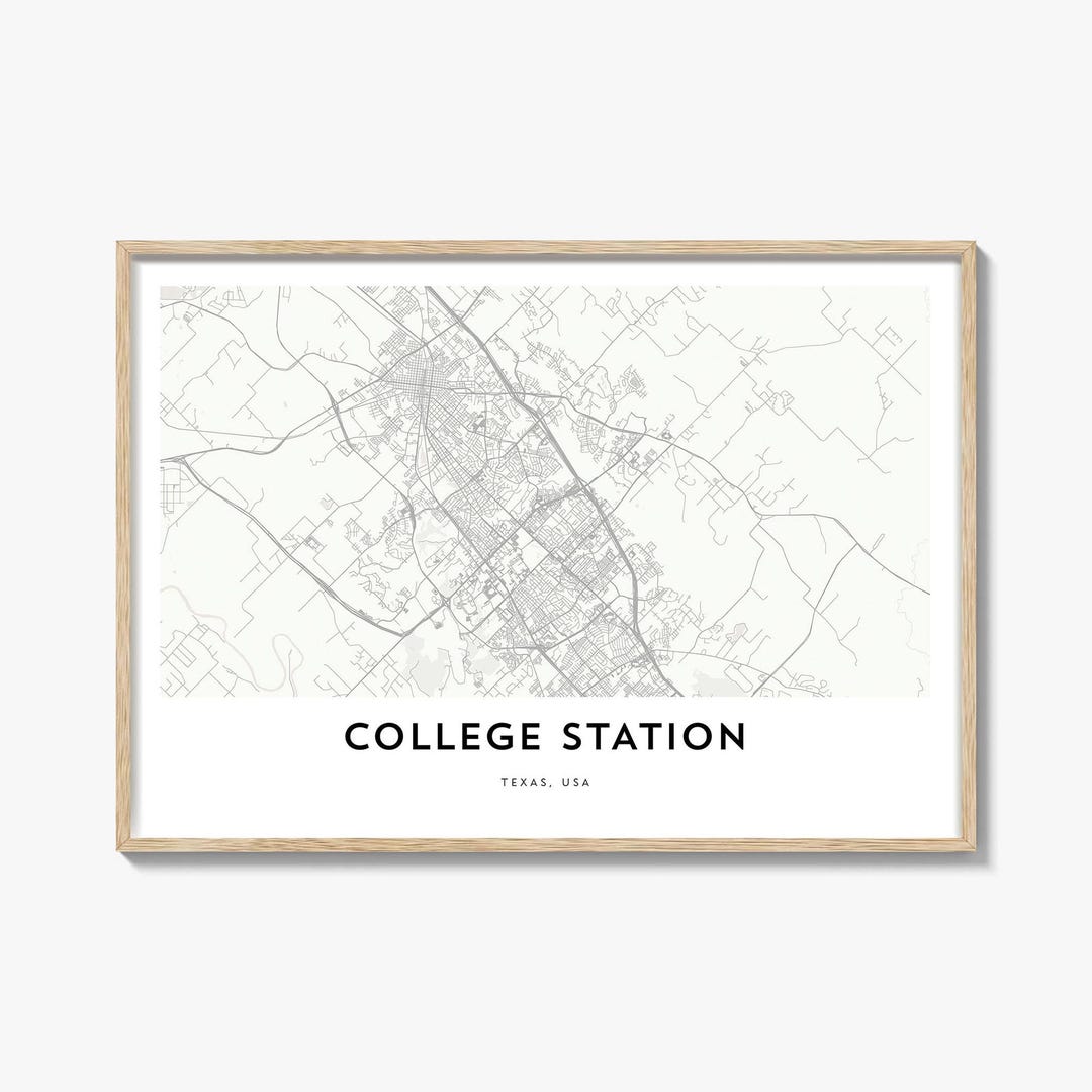 College Station Map Landscape Print, Texas Poster, Aggieland Wall Art ...