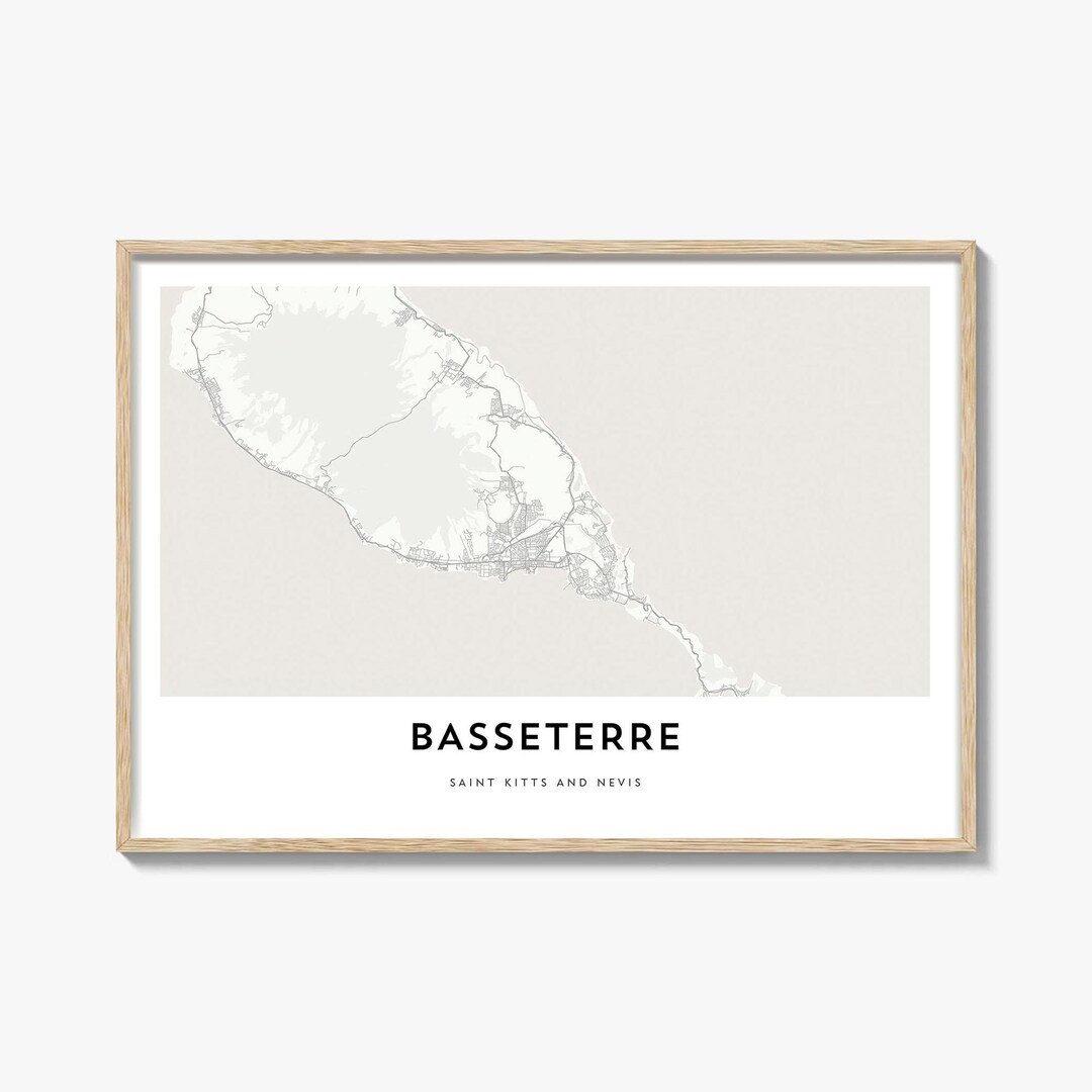 Basseterre Map Landscape Print, Saint Kitts Poster, Nevis Wall Art ...